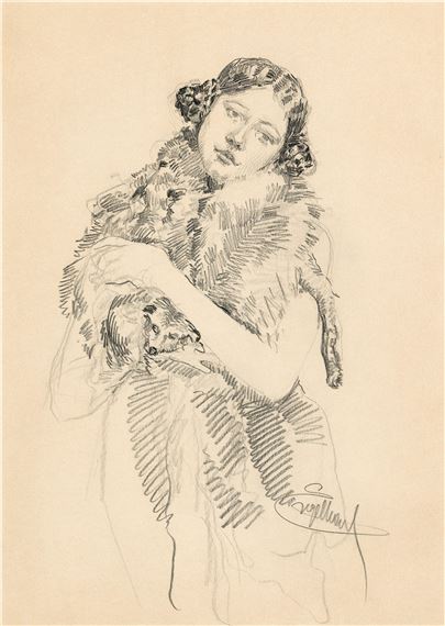Josef Engelhart | Mädchen mit einer Pelzstola | MutualArt