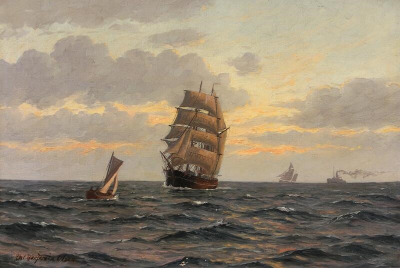 Christian Benjamin Olsen | A full-rigged ship in rough seas | MutualArt