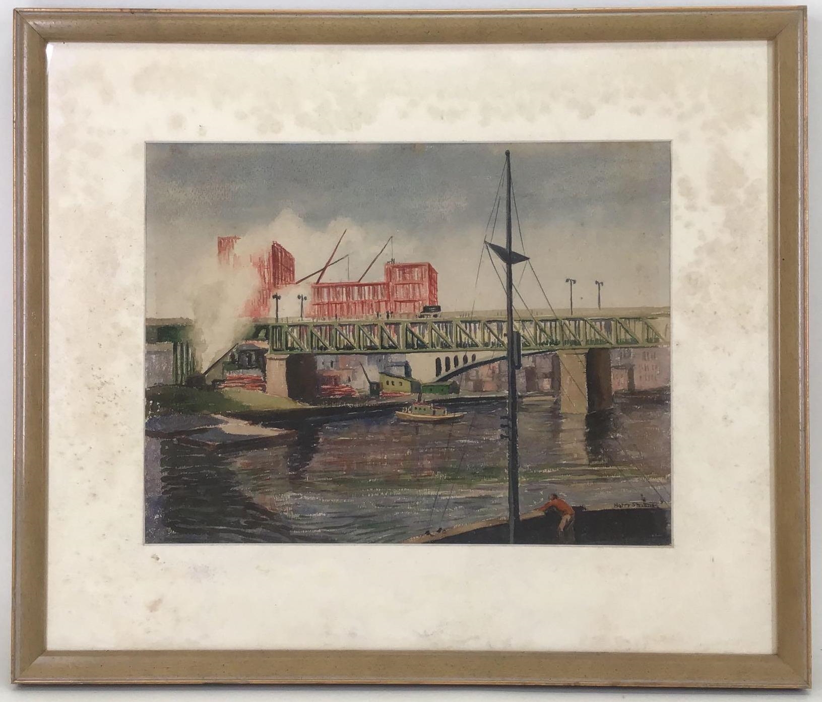Harry Louis Stevens | Cityscape with river and bridge and interior room ...