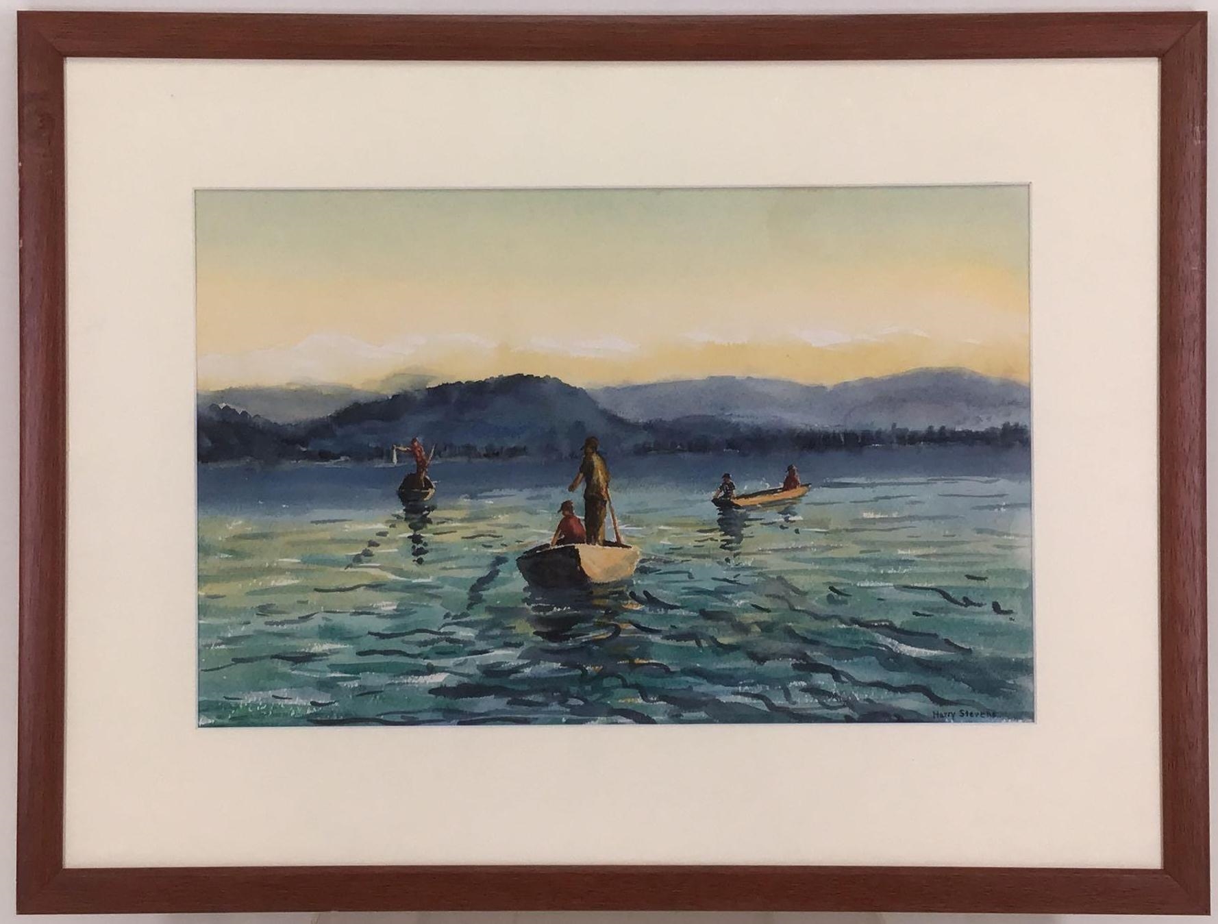 Harry Louis Stevens | Lake with figures and mountains in the background ...