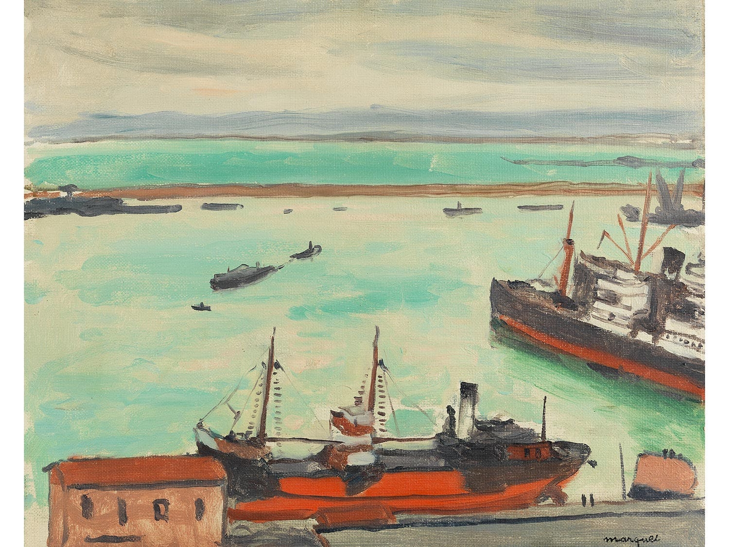 Albert Marquet | LE BATEAU ROUGE À QUAI (1932 - 1934) | MutualArt