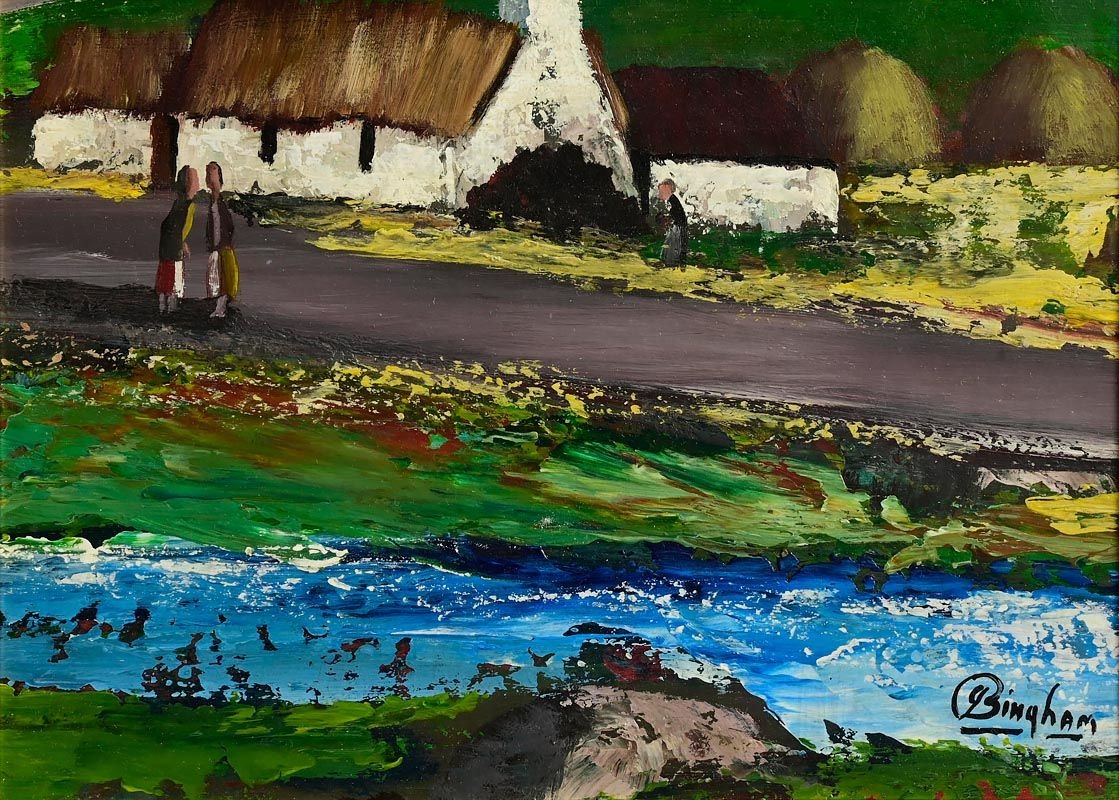 James Bingham | Chatting Outside the Cottage | MutualArt