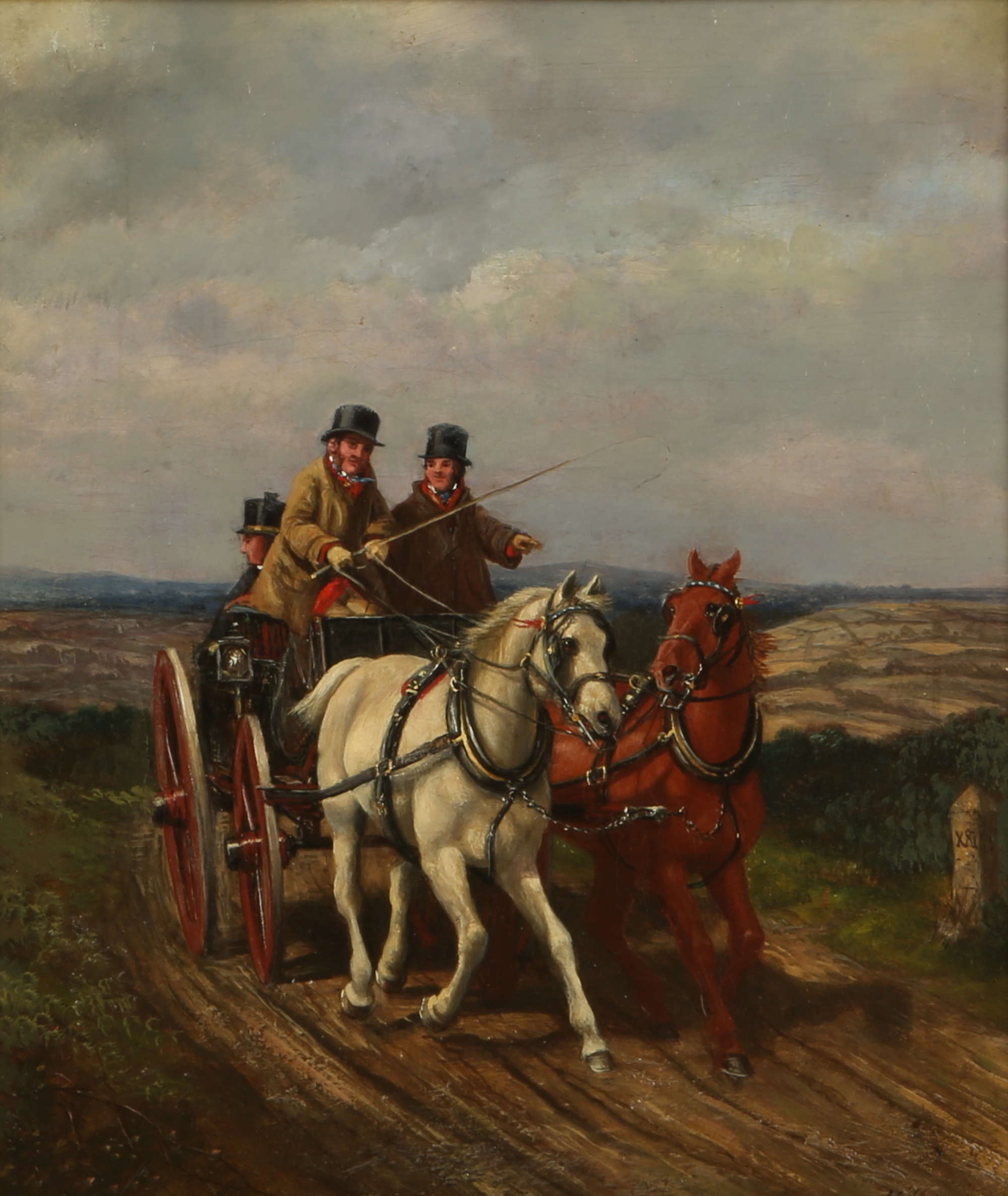 J.W. Hillyard | coach with two horses and landscape to background ...