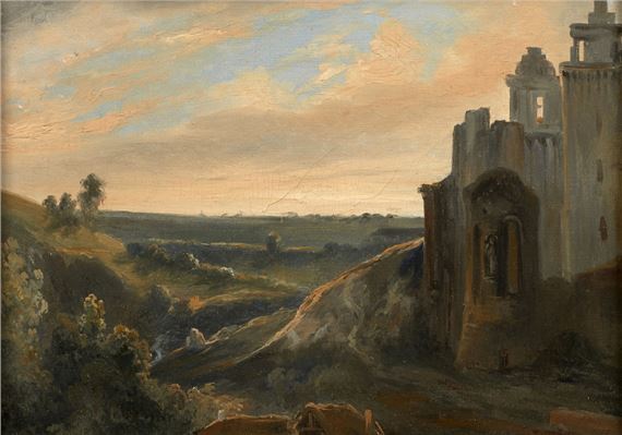 Richard Parkes Bonington | Château en ruines dans un paysage de vallée ...