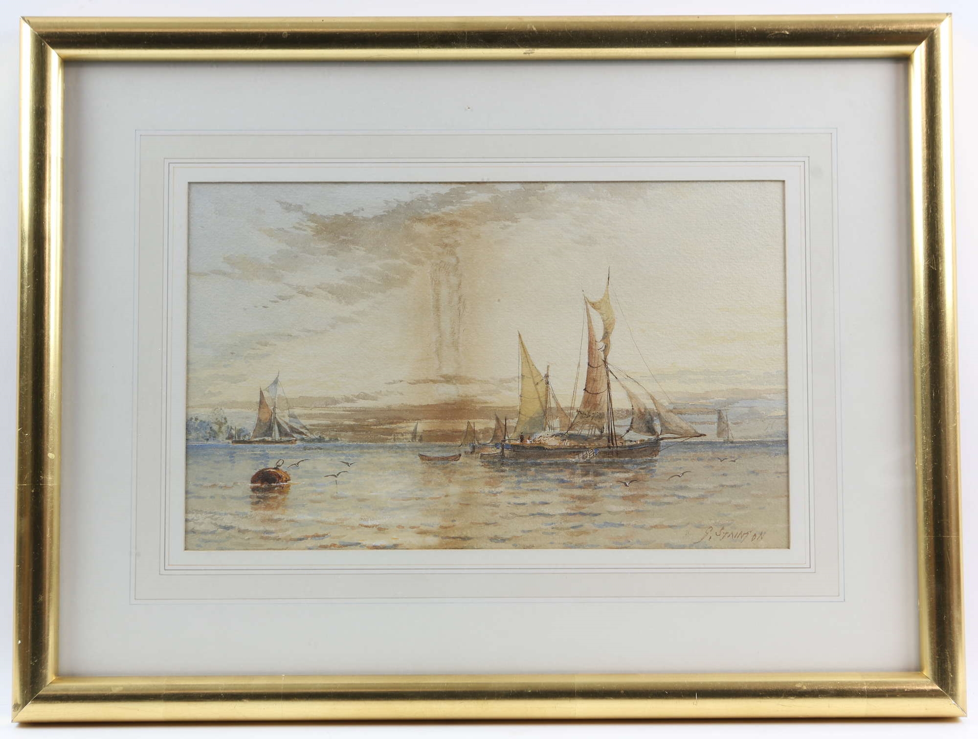 George Stainton | seascape with fishing boat to foreground | MutualArt