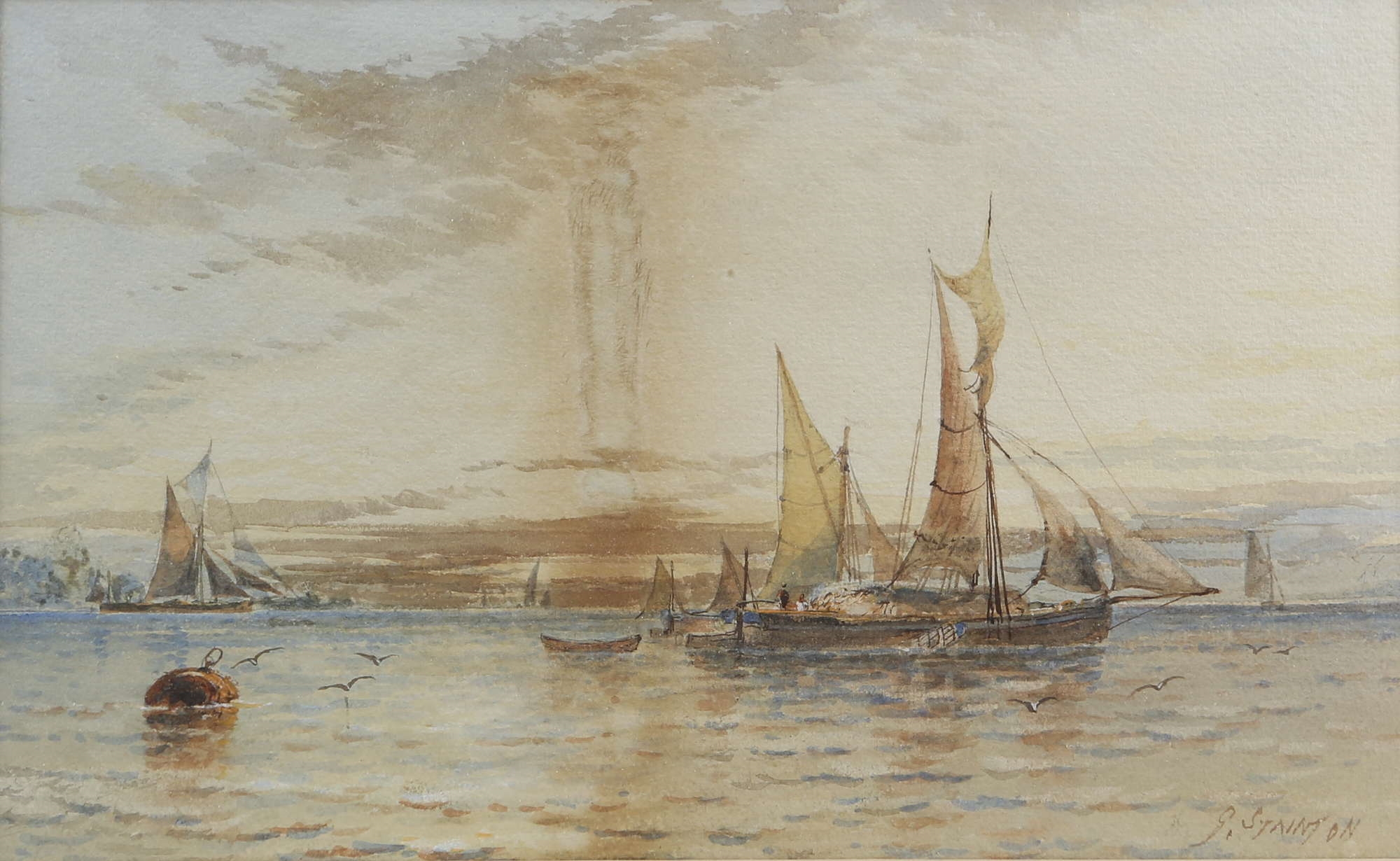 George Stainton | seascape with fishing boat to foreground | MutualArt