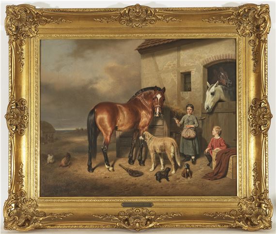 Friedrich Randel | Children in front of the horse stable (1860) | MutualArt