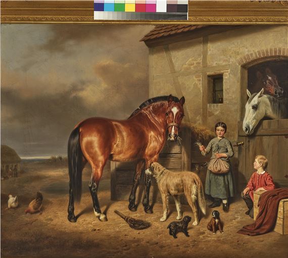 Friedrich Randel | Children in front of the horse stable (1860) | MutualArt