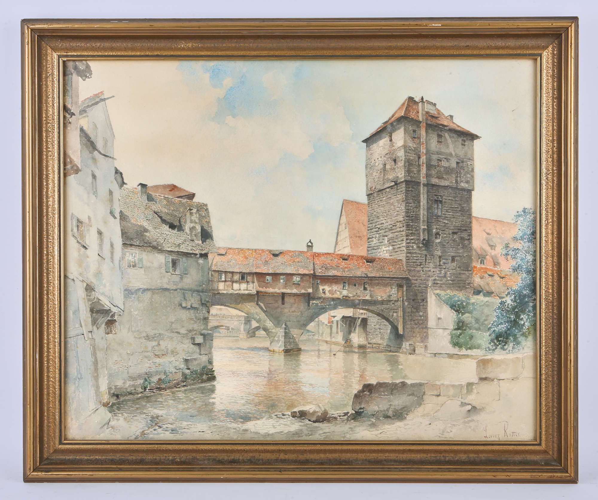 Lorenz Ritter | German townscape with bridges and tower overlooking ...