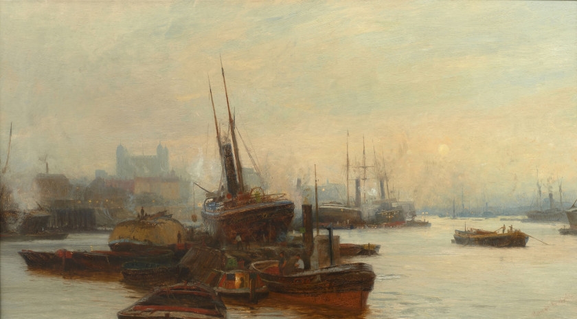 Charles William Wyllie | Vue de la Tamise avec la tour de Londres en ...