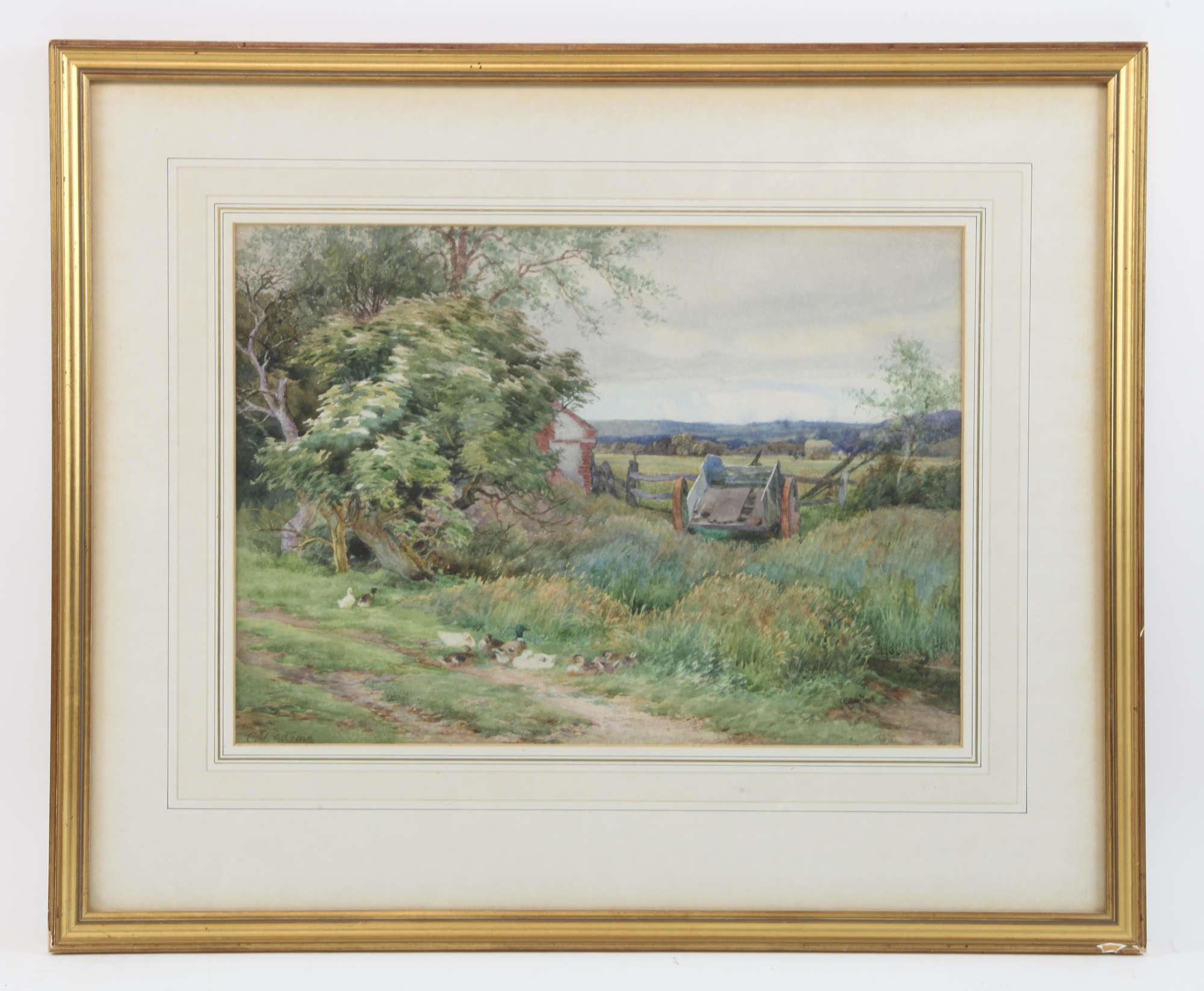 Charles James Adams | landscape with carts and ducks to foreground ...