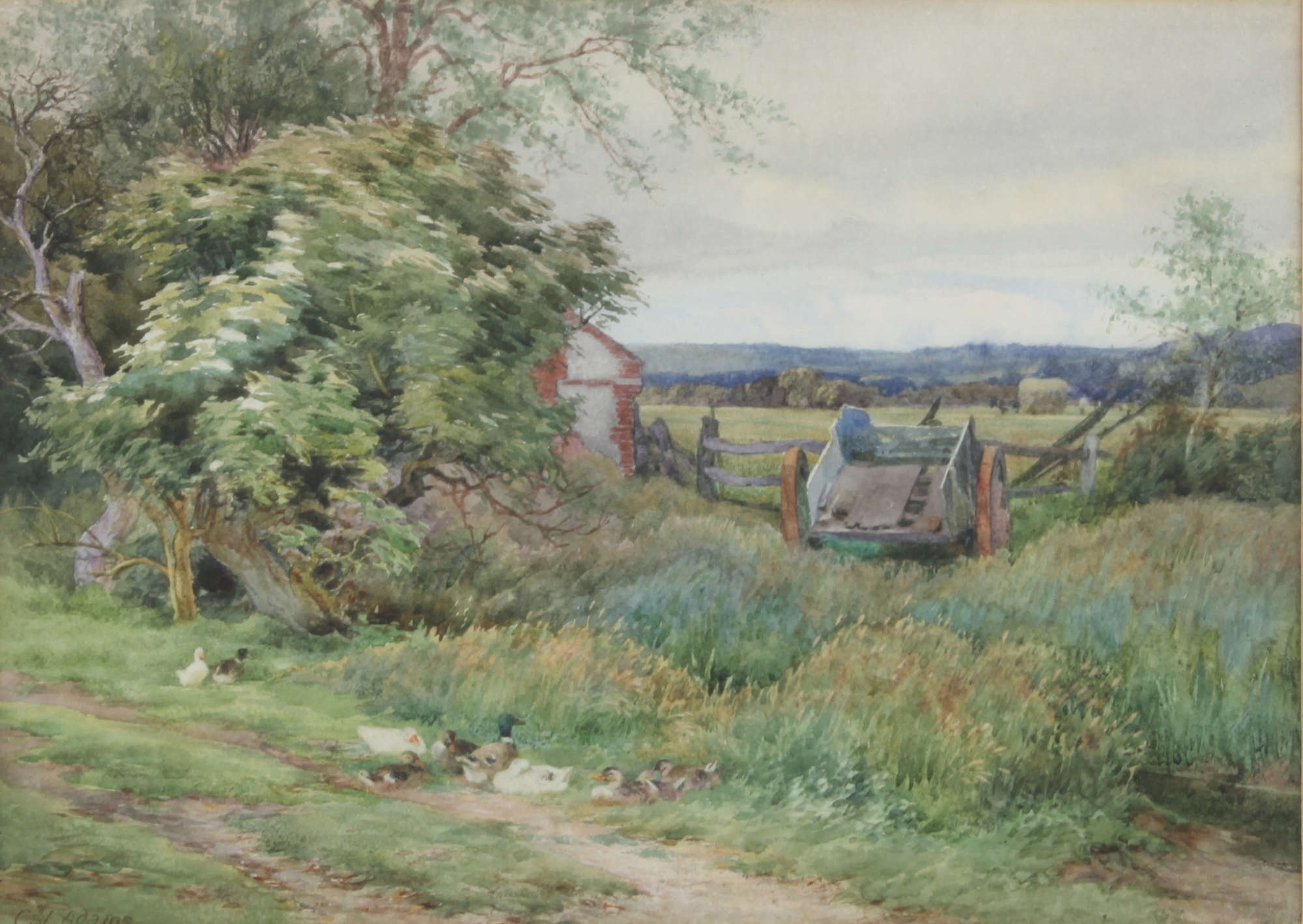 Charles James Adams | landscape with carts and ducks to foreground ...