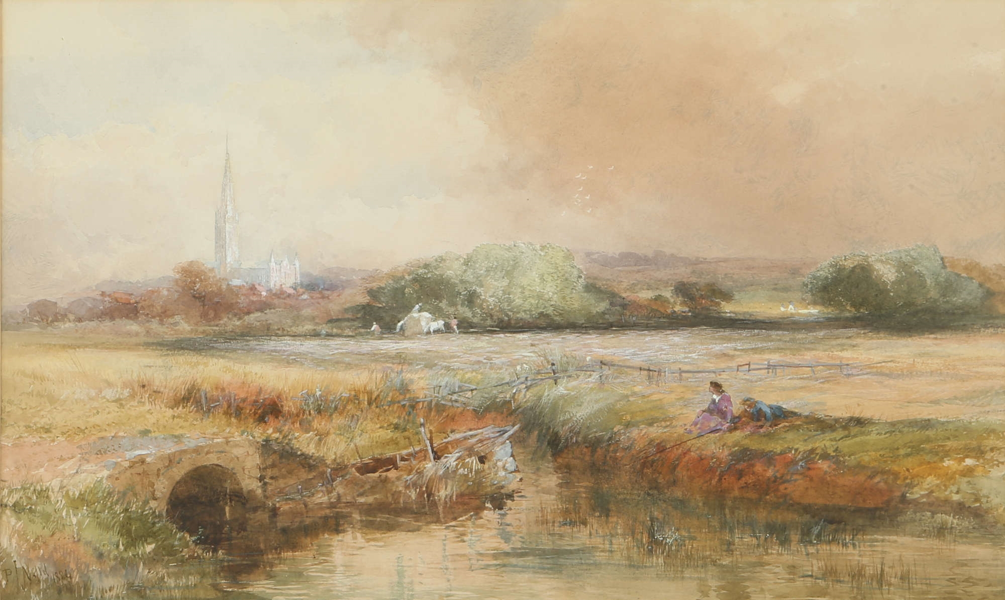 Paul Jacob Naftel | rural landscape with cathedral to background (1884 ...