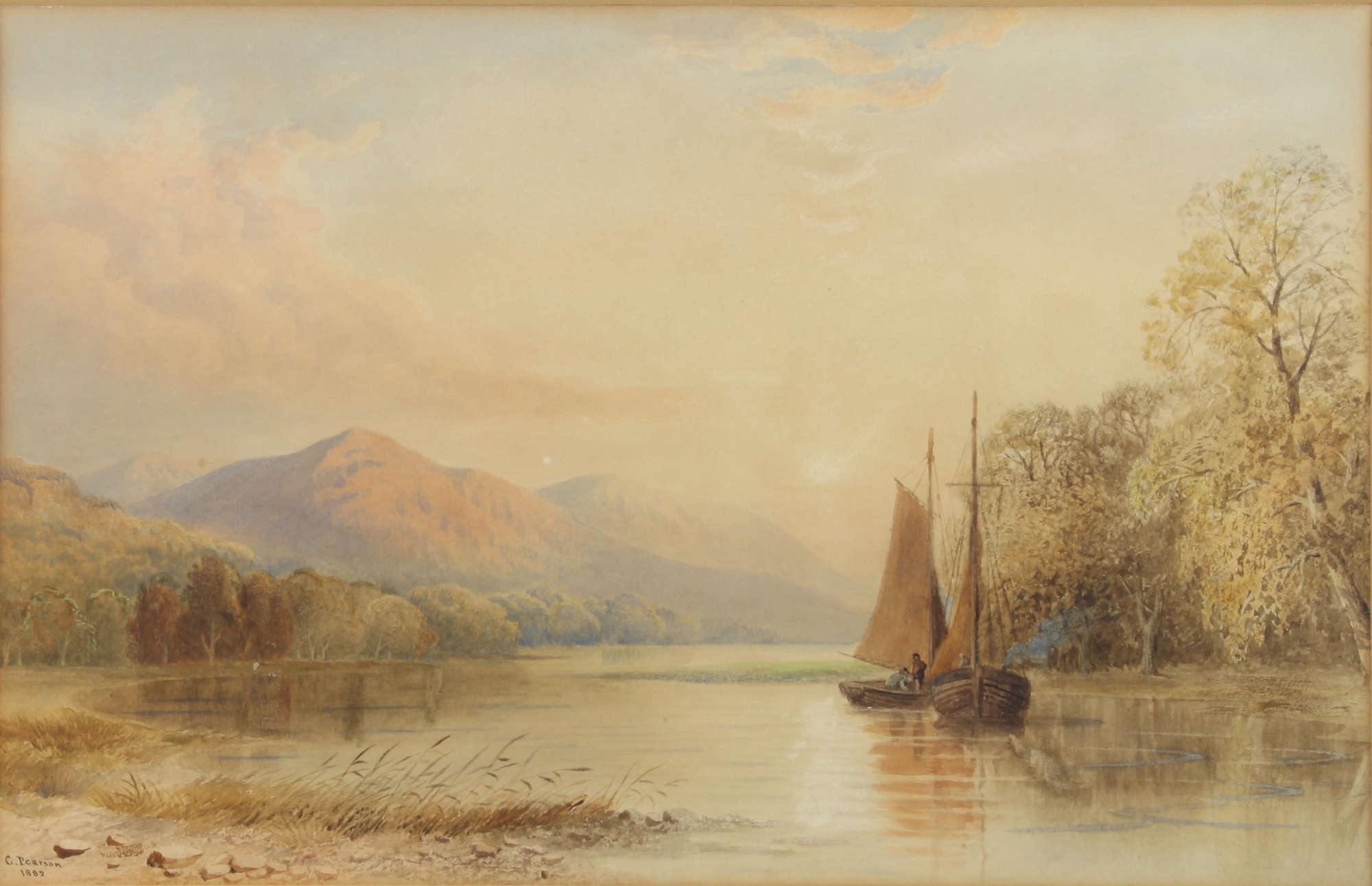 Cornelius Pearson | boats in a lakeland setting (1882) | MutualArt