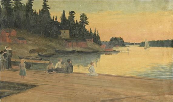 Albert Edelfelt | Family by the lake at dusk | MutualArt