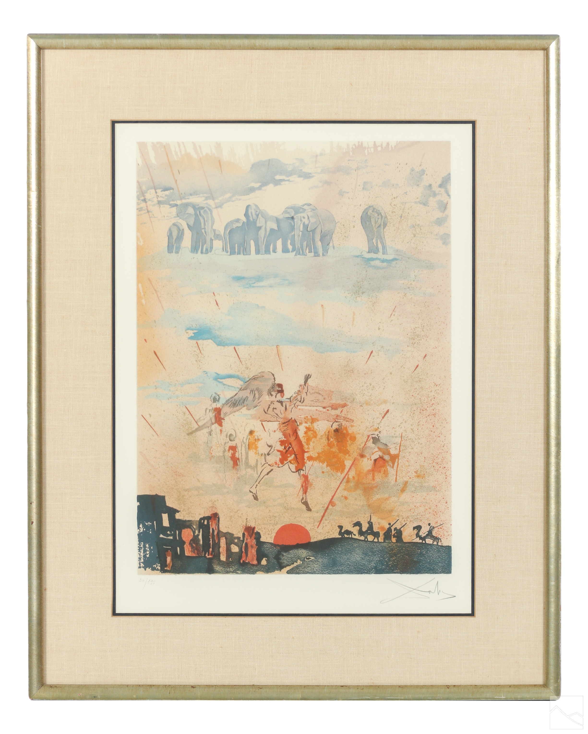 Salvador Dalí | Landscape with camel caravan on a sunset background ...