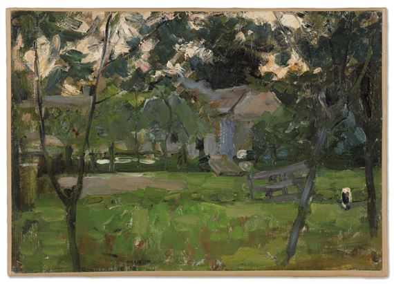 Piet Mondrian | Boerenerf in het Gooi geflankeerd door jonge boompjes ...
