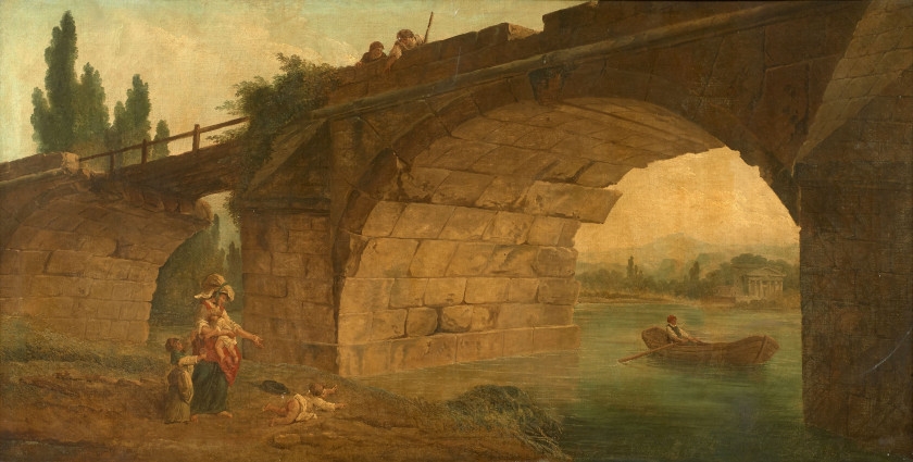 Hubert Robert | Famille près d'un pont et Lavandière au lavoir | MutualArt