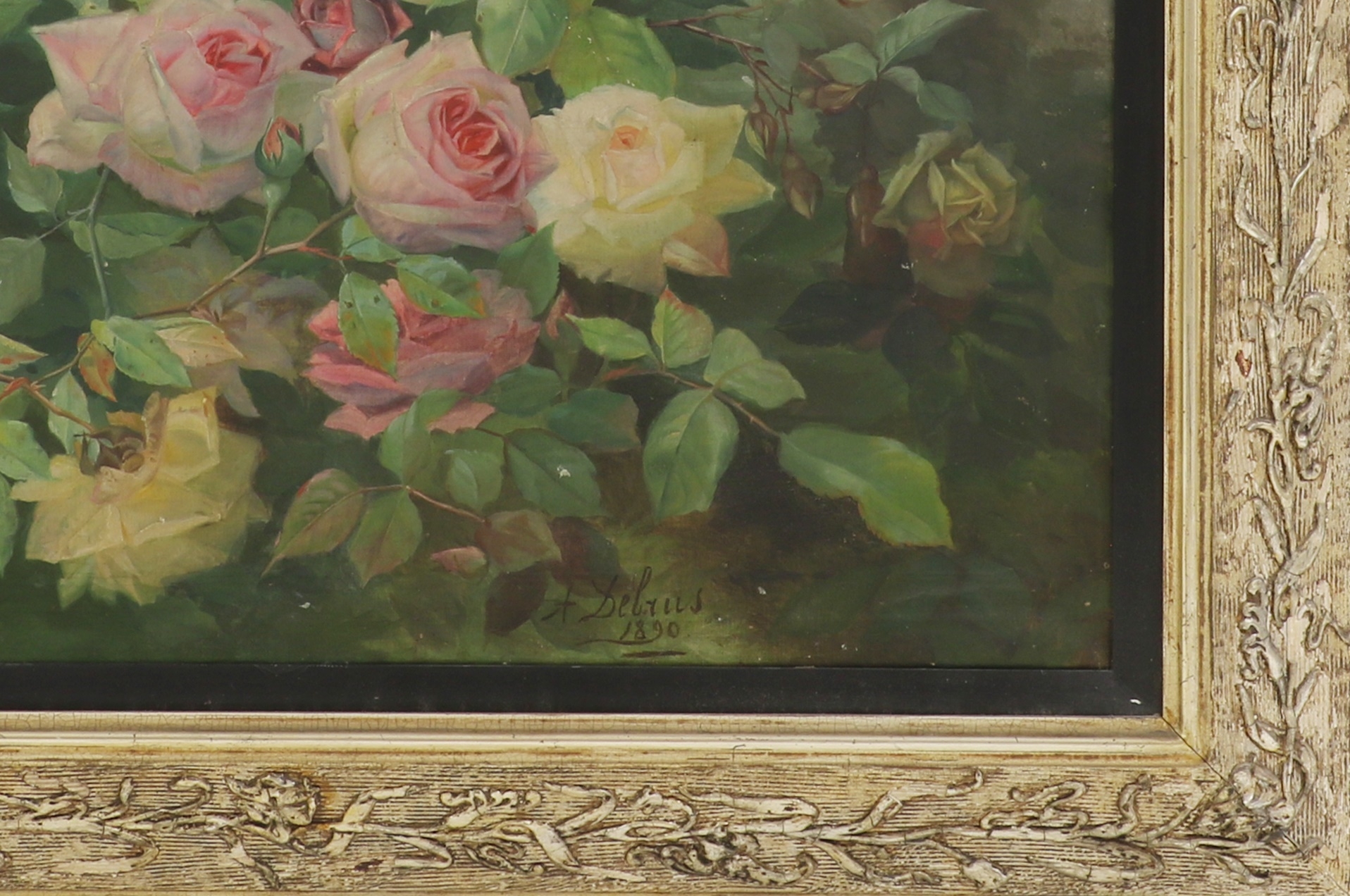 Alexandre Debrus | Pink and white roses (1890) | MutualArt