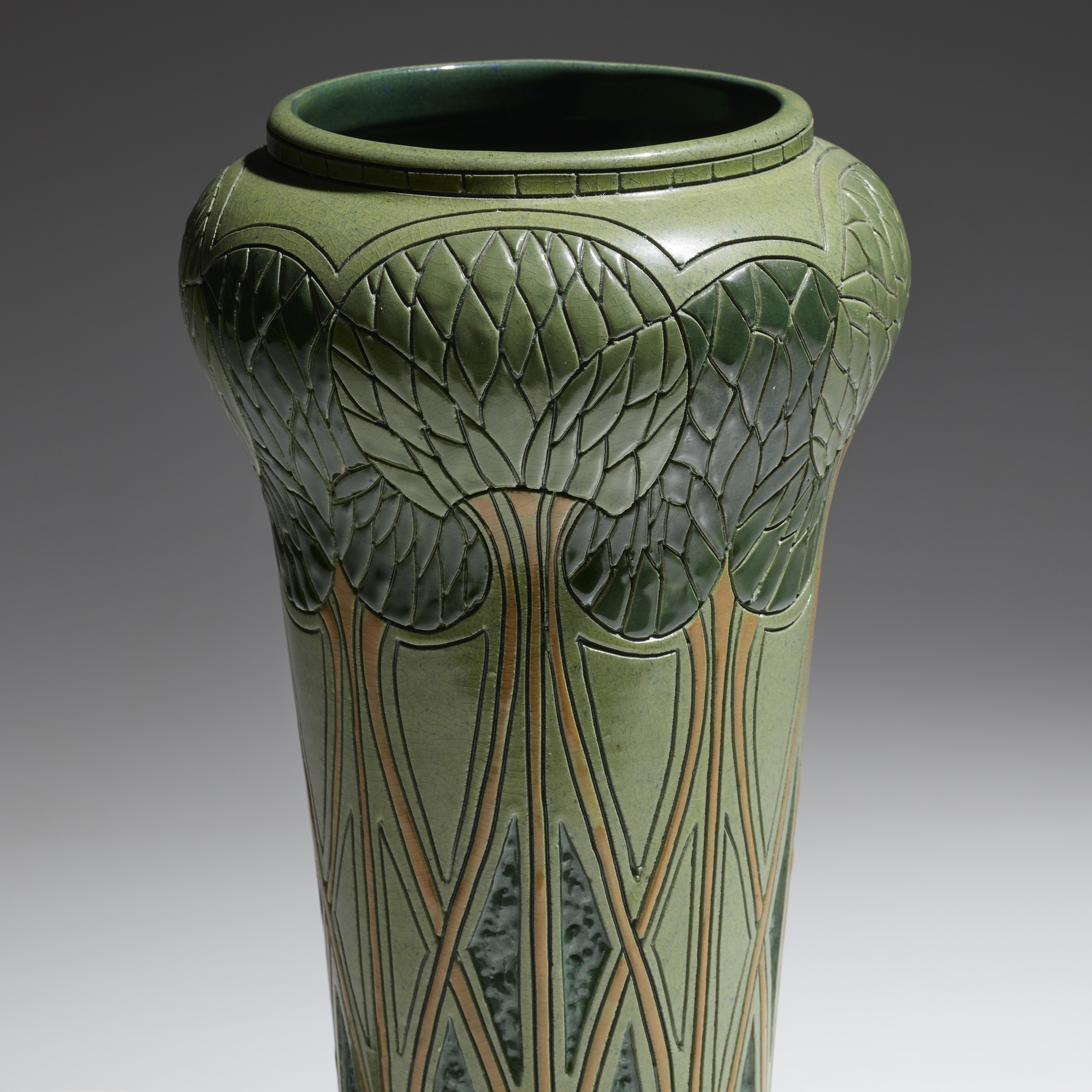 Frederick Hurten Rhead | Della Robbia vase with stylized trees (1906 ...