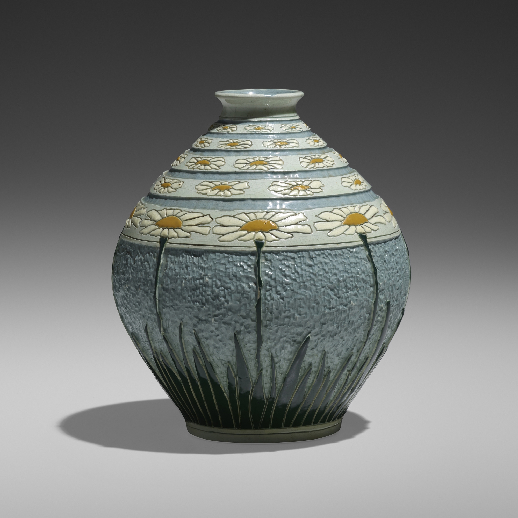 Frederick Hurten Rhead | Rare Della Robbia vase with daisies (1906 ...