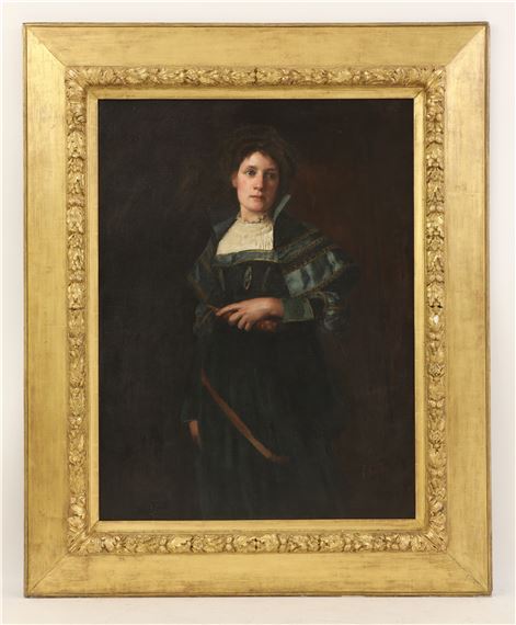 Thomas Cooper Gotch | Portrait of a lady three-quarter-length in a blue ...