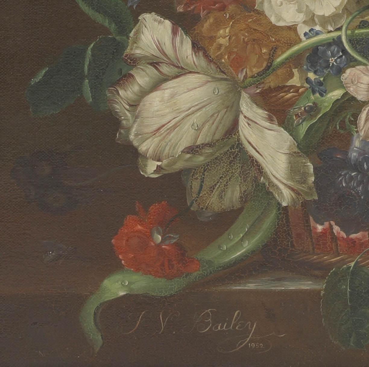 Frederick Victor Bailey | Still life of a basket of flowers on a stone ...