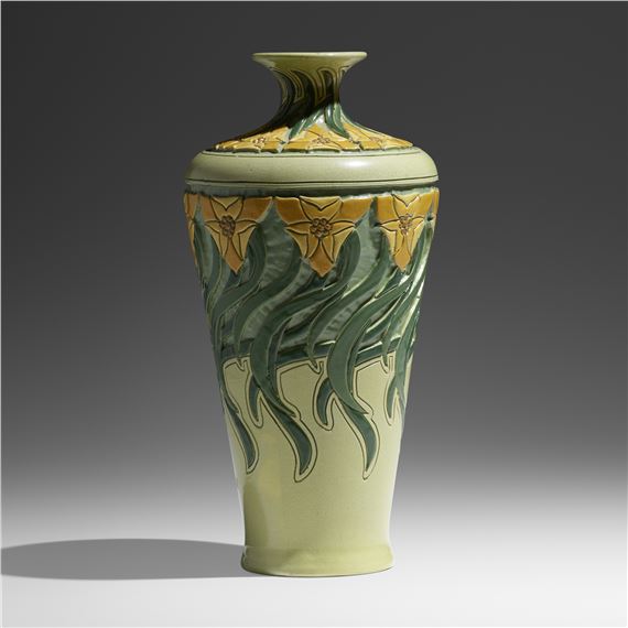 Frederick Hurten Rhead | Della Robbia vase with stylized daffodils ...