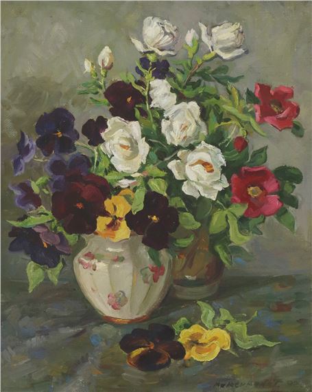 Aleksandr G. Maksimenko | Roses and pansies in a vase (1992) | MutualArt