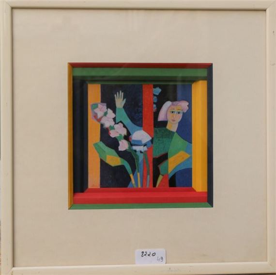 France Wagner | Untitled; Seated woman holding a bouquet of flowers ...