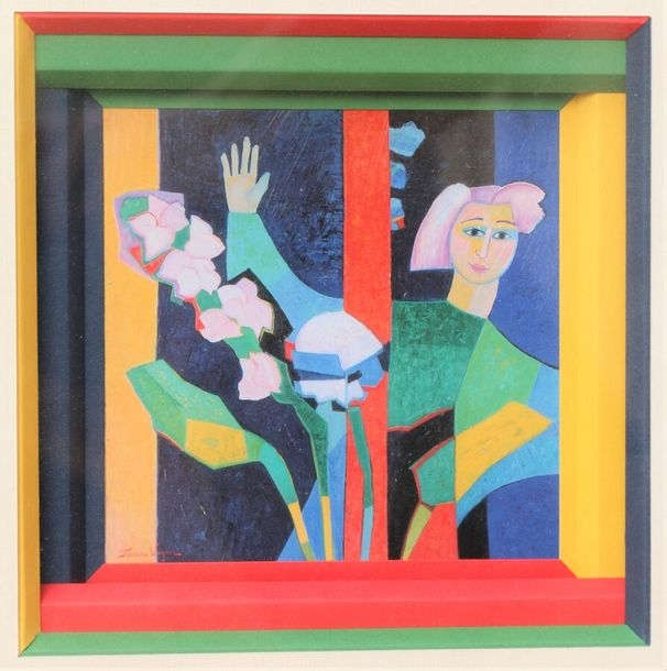 France Wagner | Untitled; Seated woman holding a bouquet of flowers ...