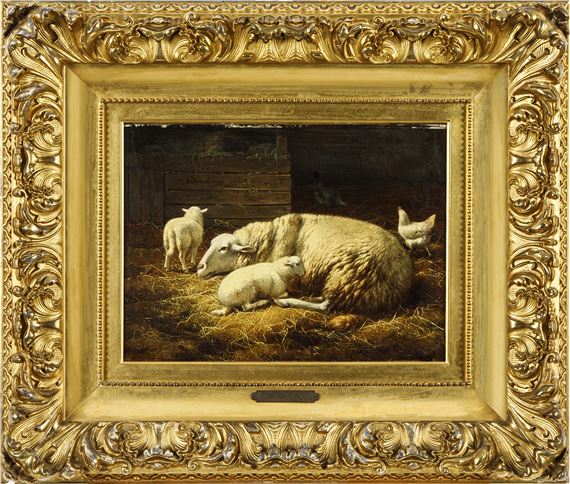 Eugène Rémy Maes | Sheep in a barn | MutualArt