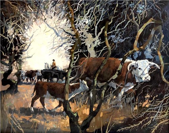 Colin Vernon Wheeler | Herefords in Matagouri (1972) | MutualArt