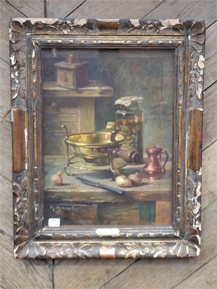 Maurice Louis Monnot | Still life with a stove and pickles | MutualArt