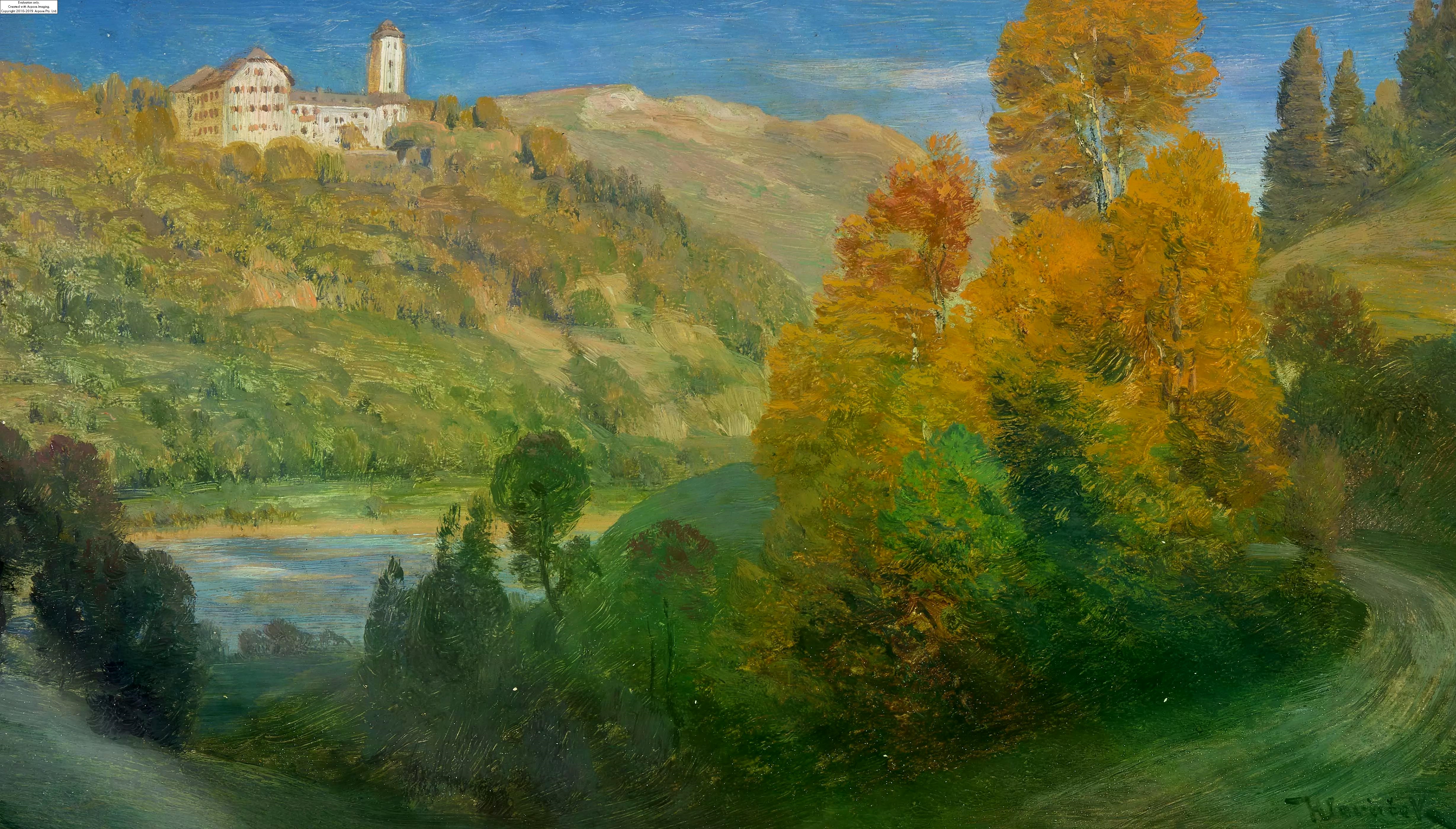 Anton Hlavacek | Blick auf das Schloss Marsbach (1842) | MutualArt