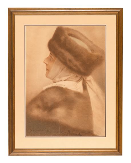 Piotr Stachiewicz | Portrait of a lady in a fur coat and cap (1858 ...