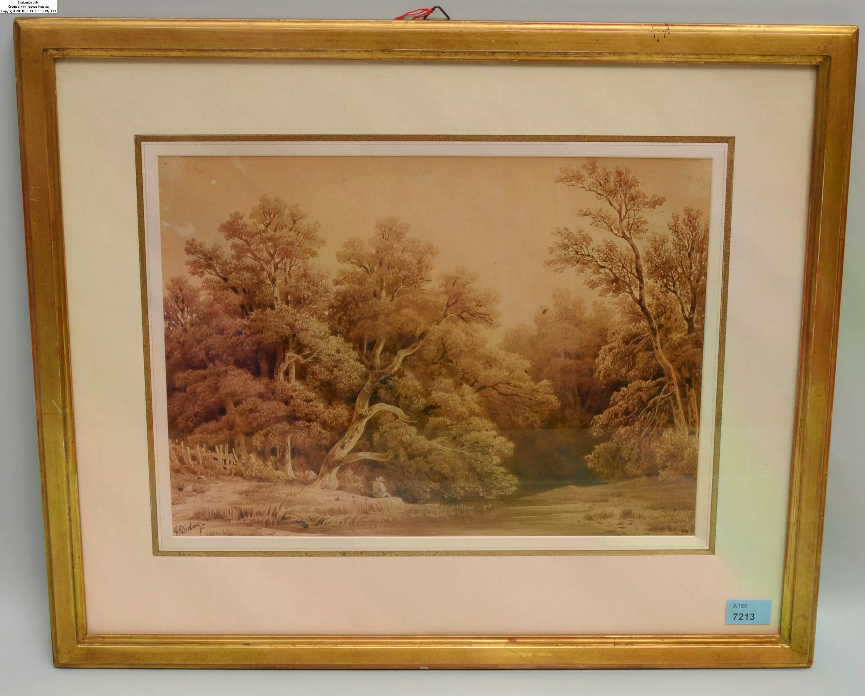 François Diday | Baumbestandene Bachlandschaft mit Angler | MutualArt