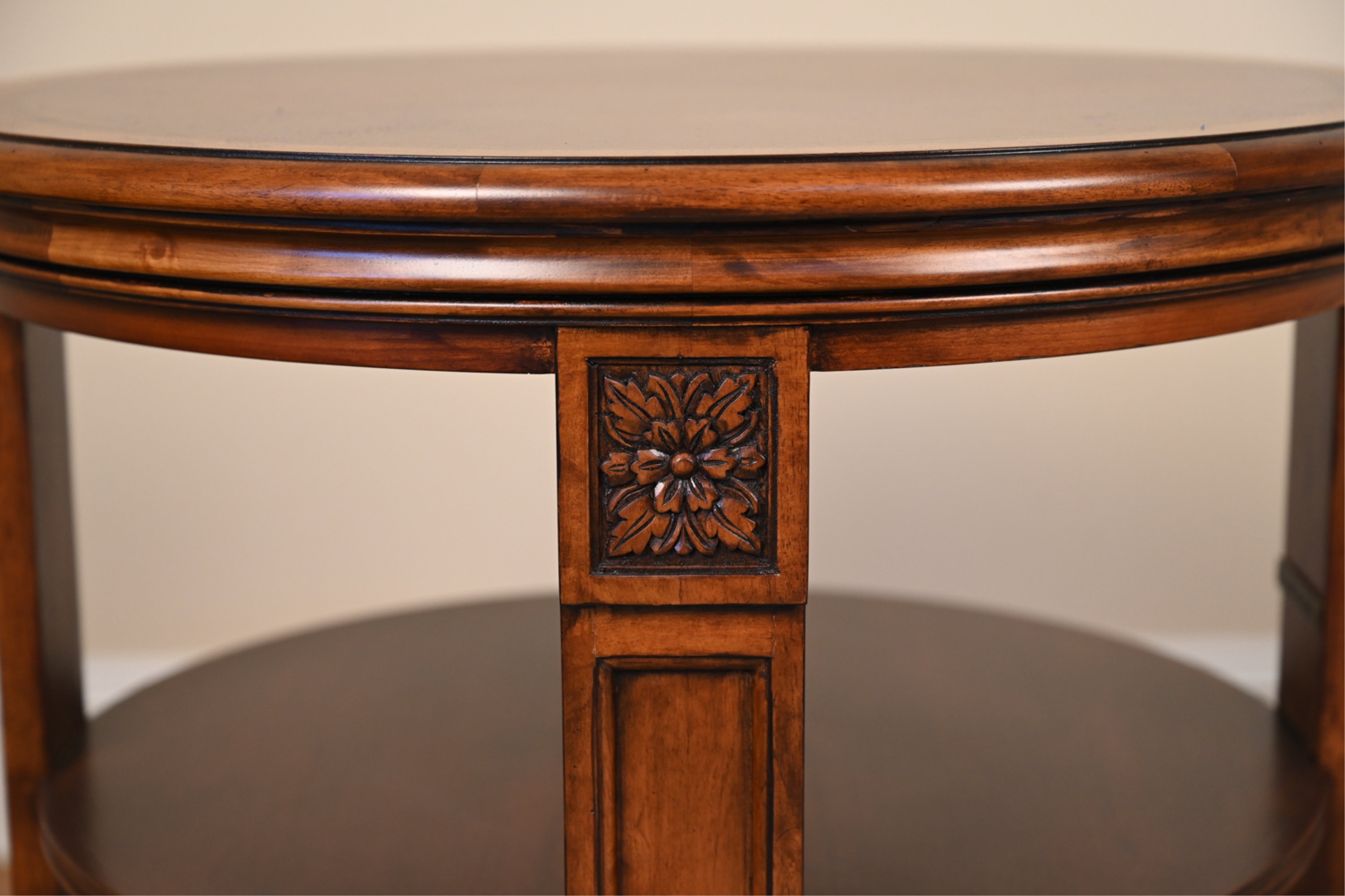 Ethan Allen | ETHAN ALLEN INLAID 3-TIER DRUM TABLE | MutualArt