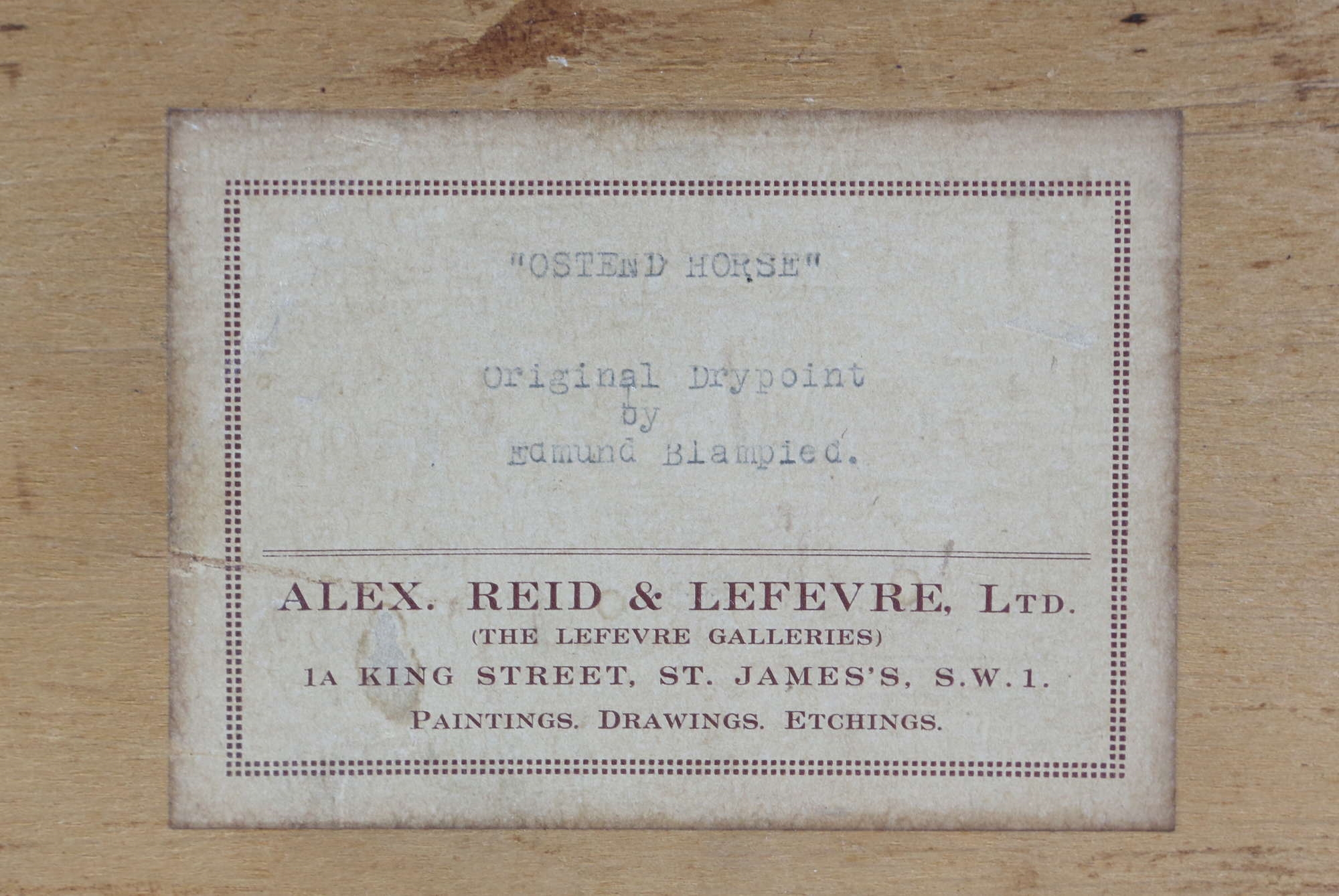 Edmund Blampied | 'Ostend Horse' (1926) | MutualArt