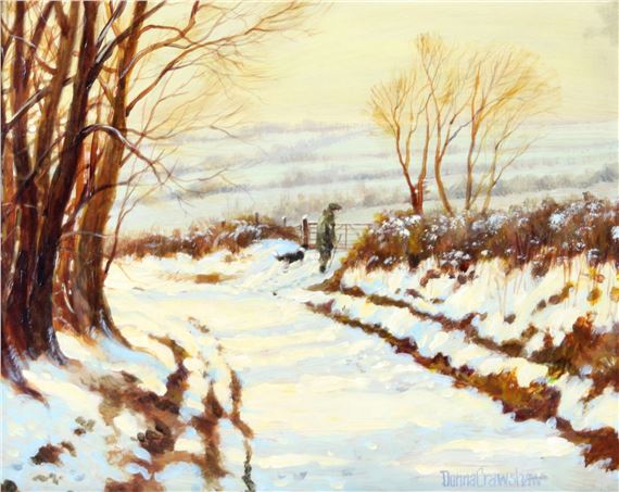 Donna Crawshaw | Man and his dog in a Snowy Landscape | MutualArt