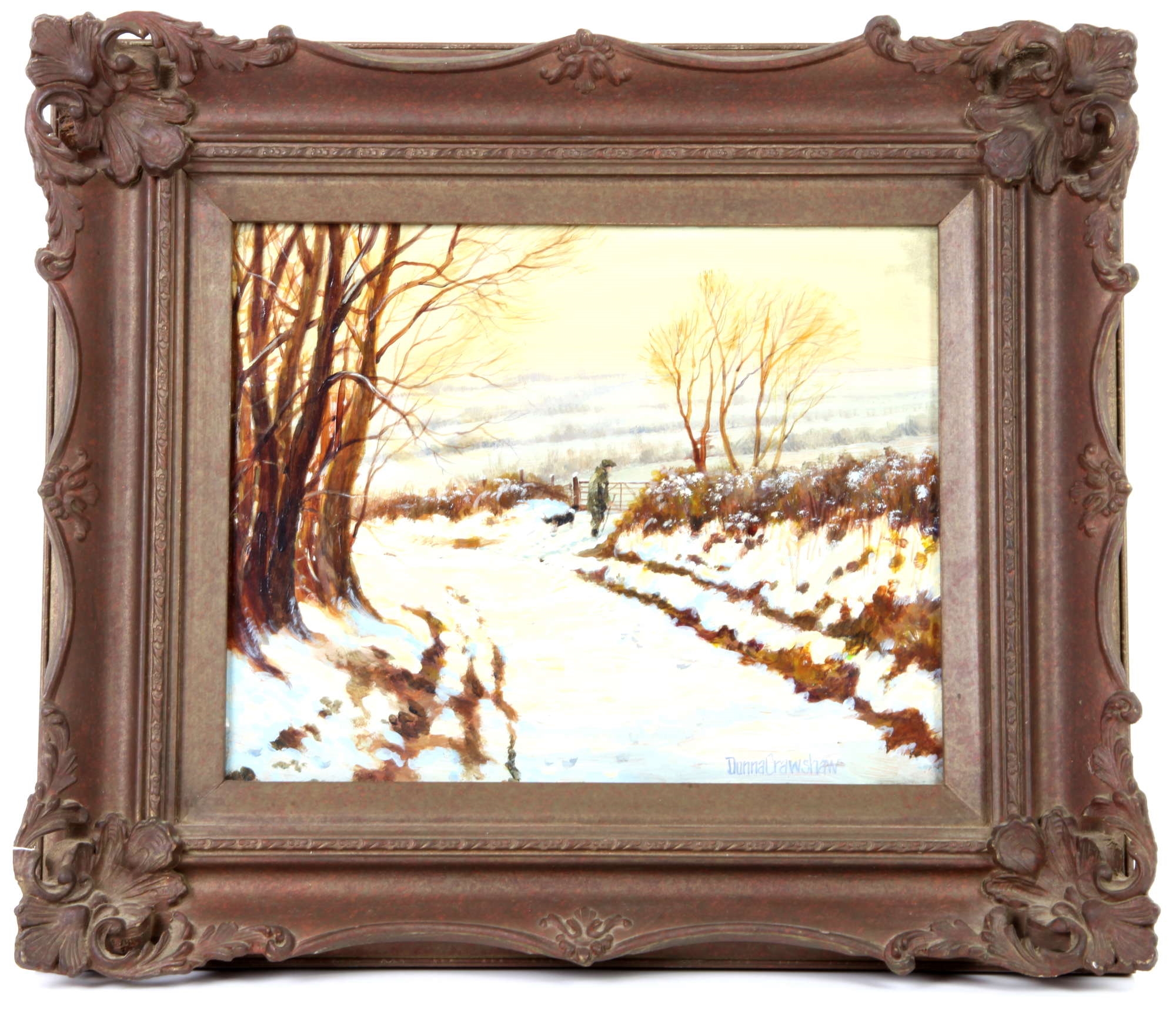 Donna Crawshaw | Man and his dog in a Snowy Landscape | MutualArt