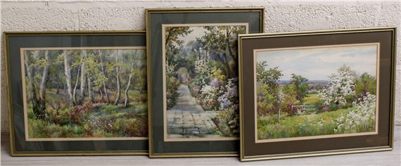 H. Bell | Landscape in spring with blossom in a sunlit meadow | MutualArt