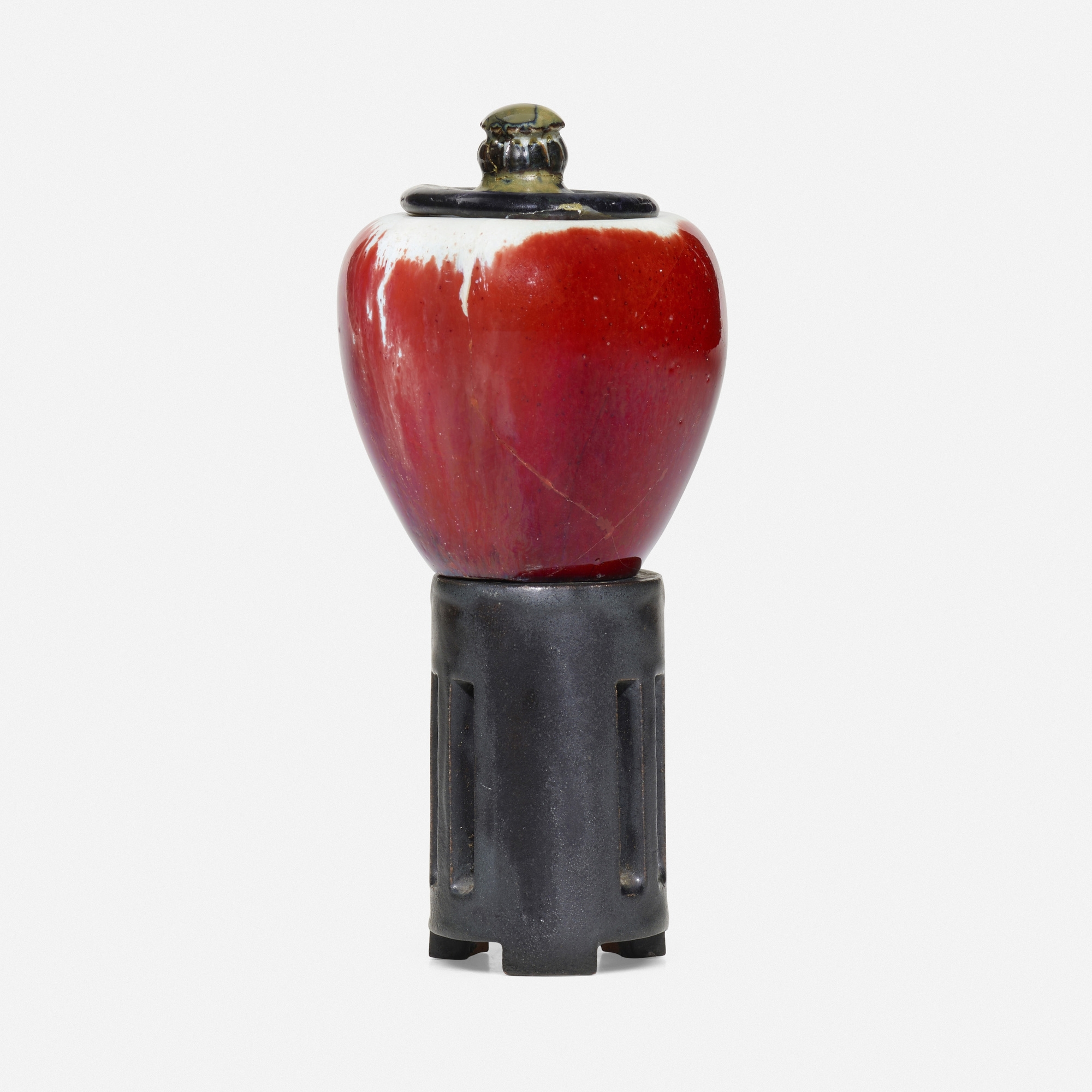 Adelaide Alsop Robineau | Miniature covered vase on reticulated stand ...