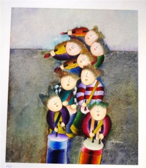 Joyce Roybal | Musicians in a line (Circa 1990) | MutualArt