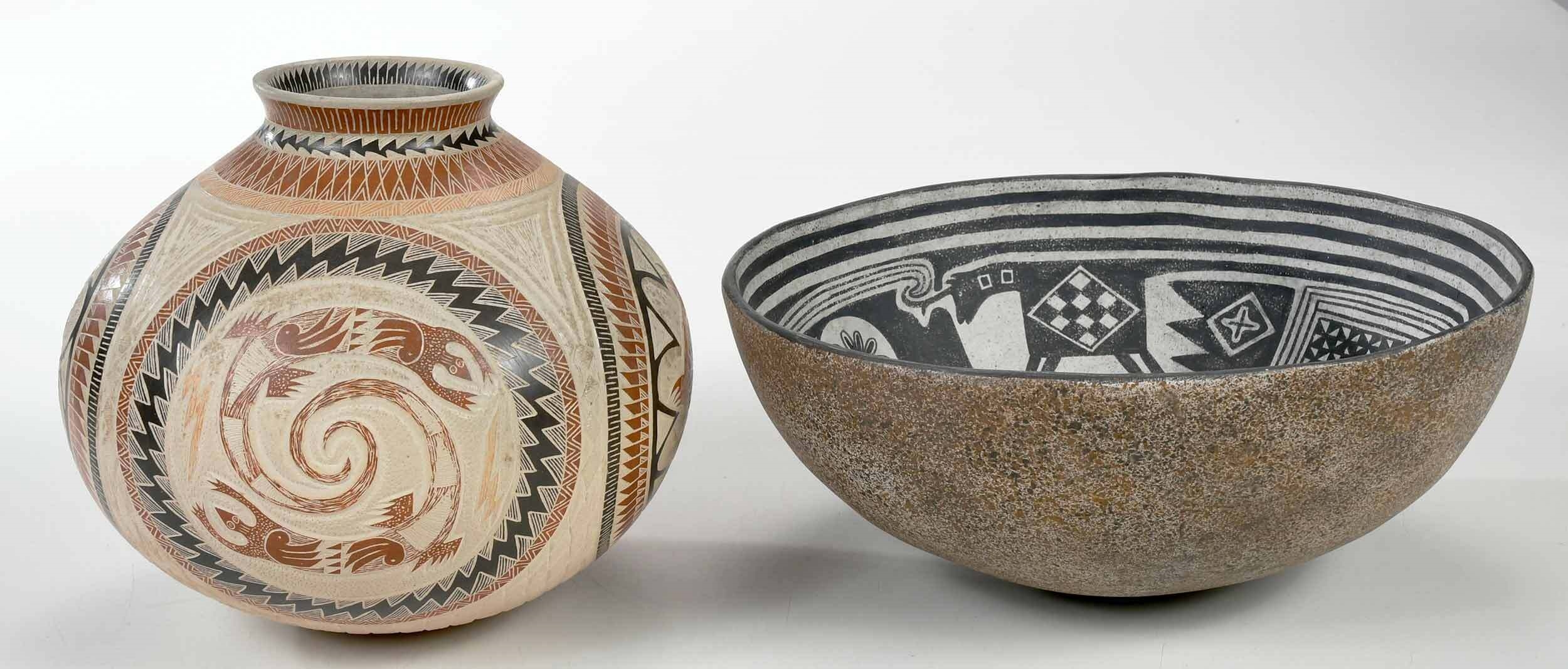 Mata Ortiz | Zia Style Bowl and Mata Ortiz Pot | MutualArt