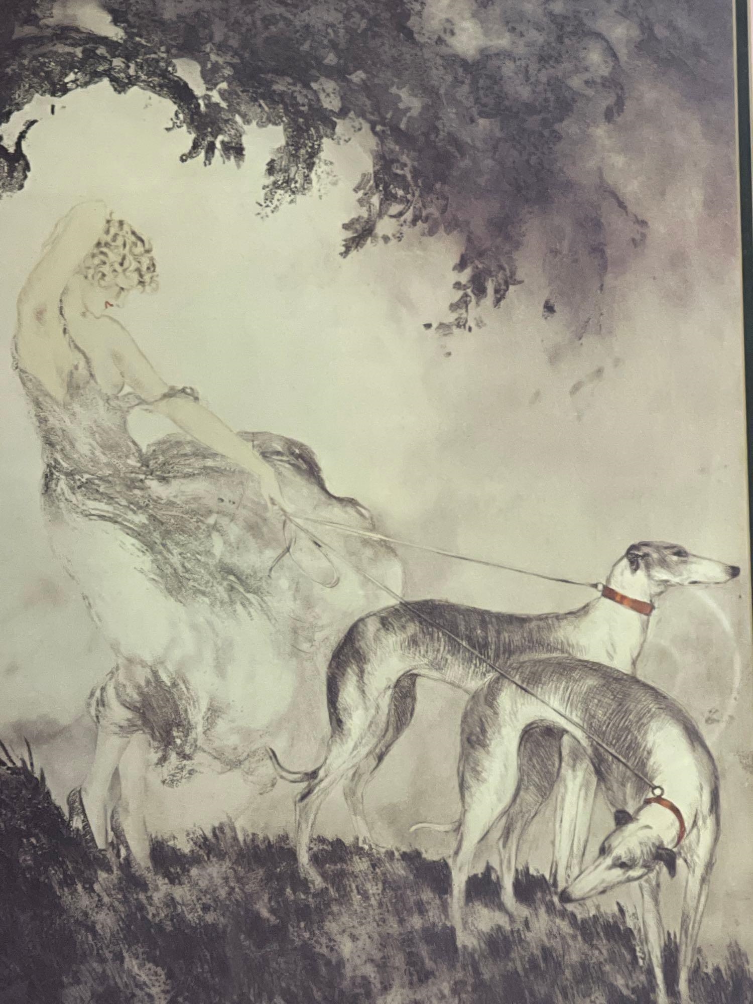 Louis Icart | woman with two greyhound dogs | MutualArt