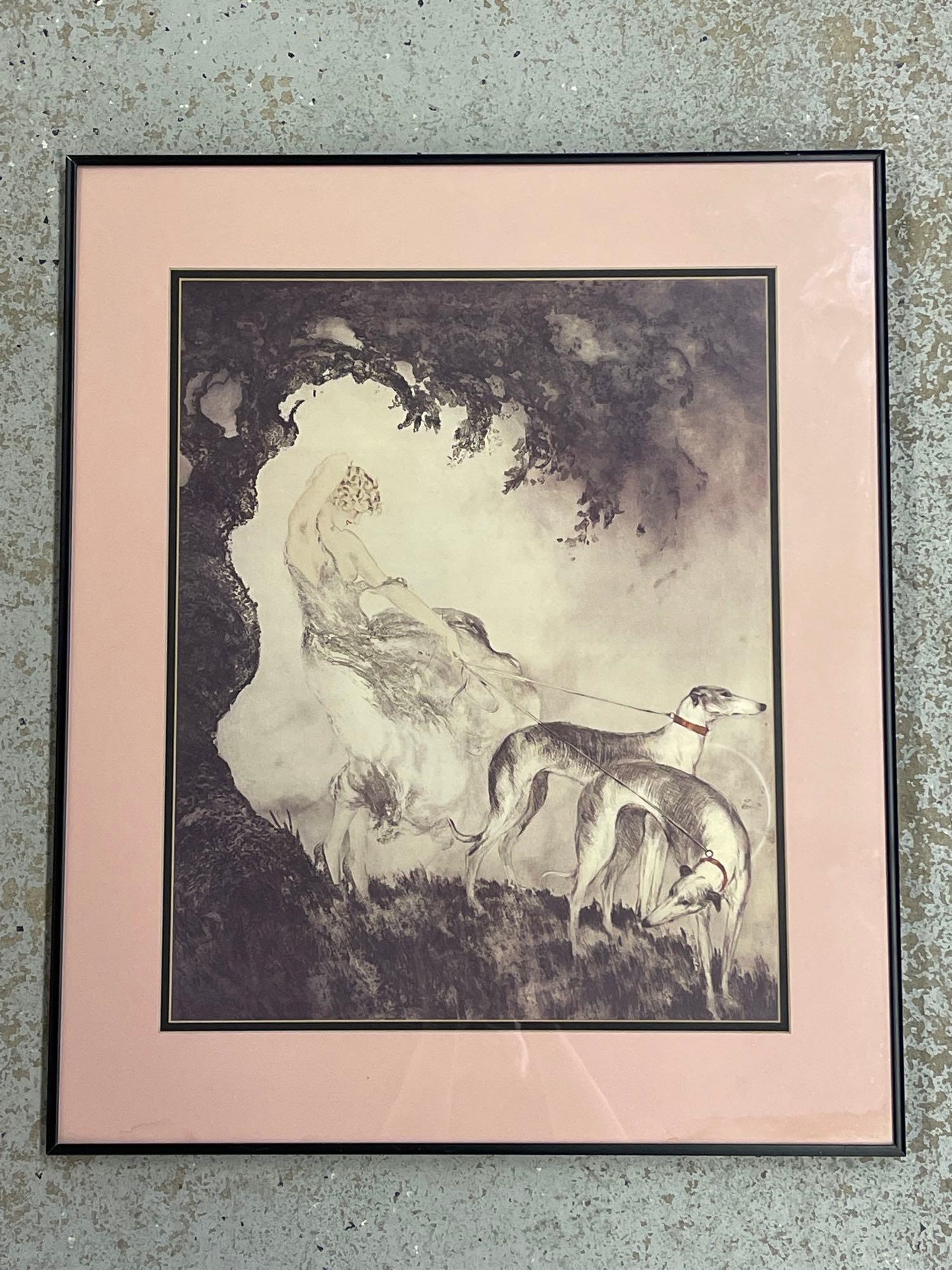 Louis Icart | woman with two greyhound dogs | MutualArt
