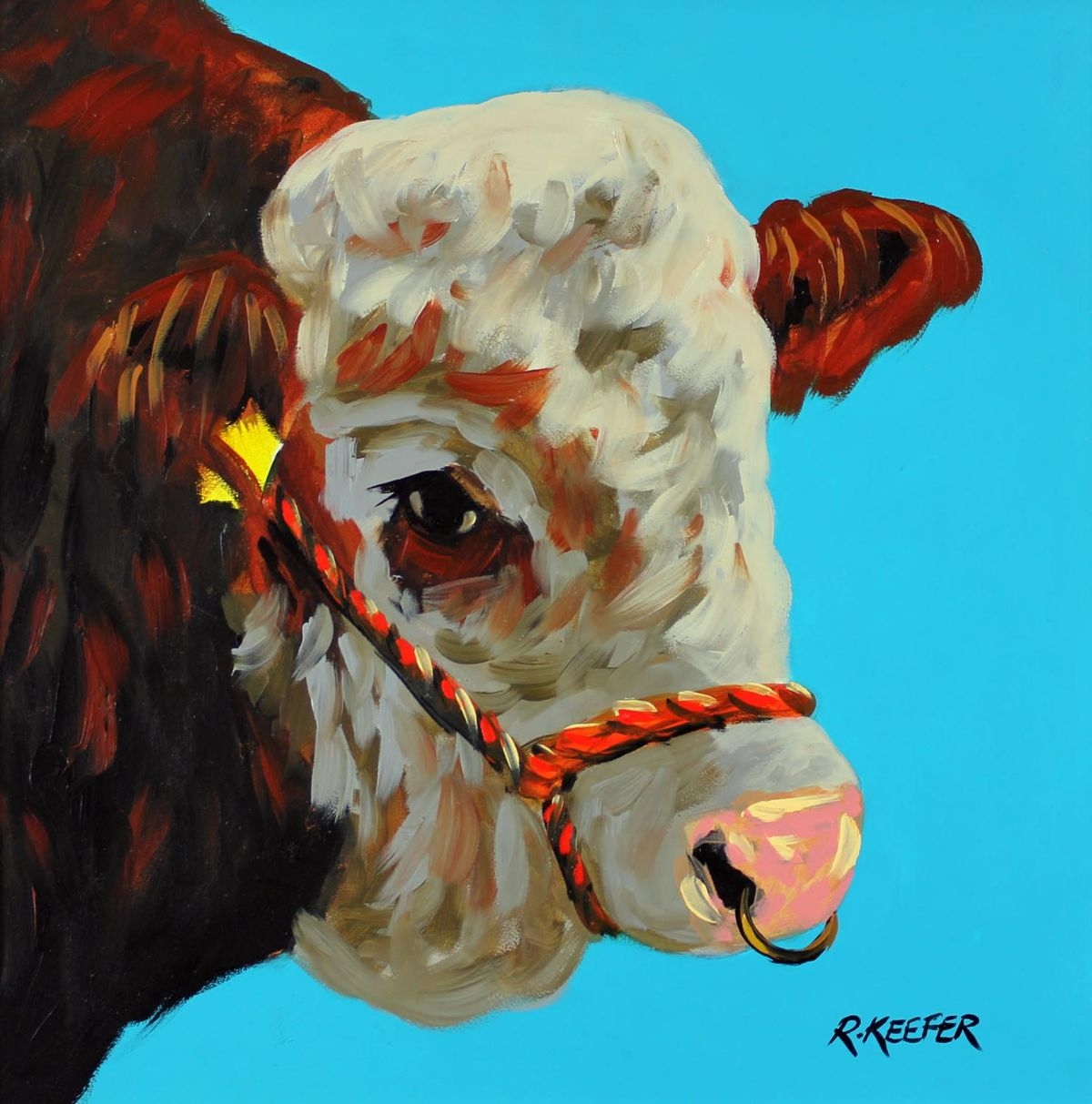 Ronald Keefer | Cow on Blue | MutualArt