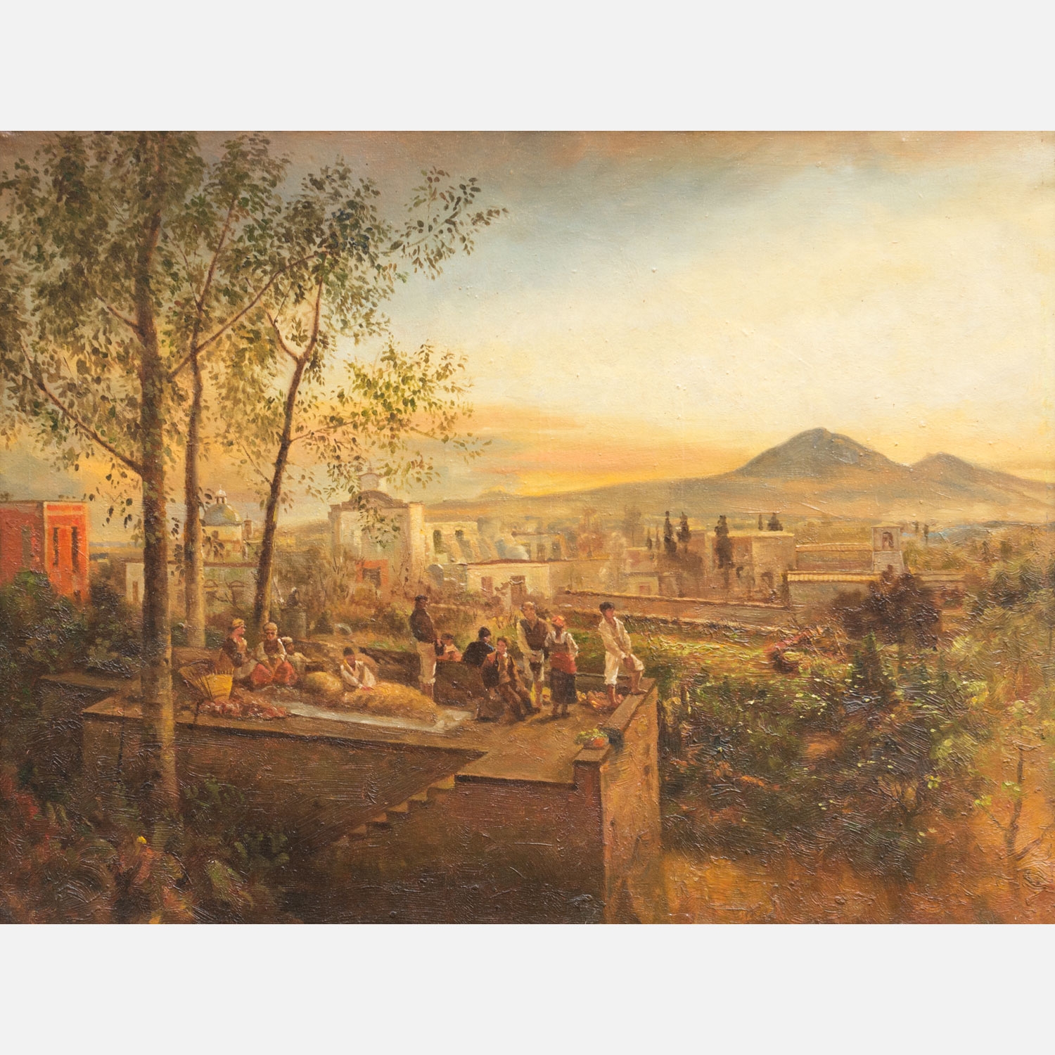 Oswald Achenbach | Family rest on rooftop in the backgroung Naples with ...