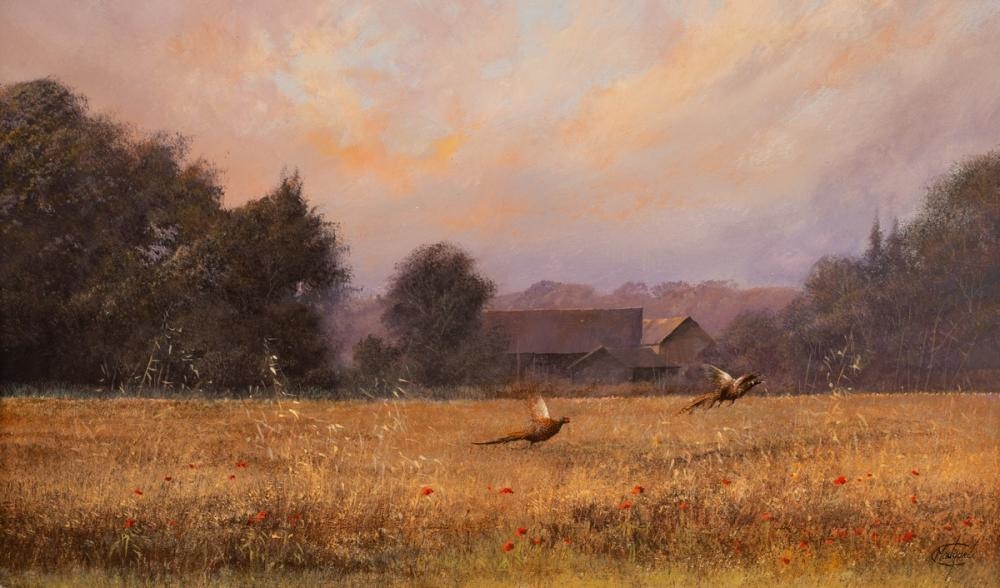 Clive Madgwick | Pheasants over the Cornfield | MutualArt
